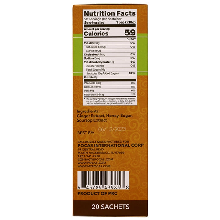 Pocas Instant Honey Ginger Tea Soursop Flavor 20 Pack 12.7oz/360g ...